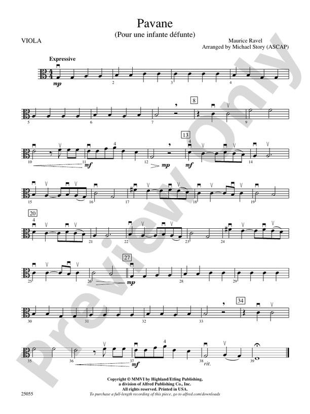 Pavane (Pour Une Infante Defunte): Viola: Viola Part - Digital Sheet ...