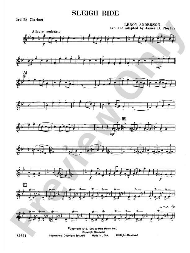 Sleigh Ride: 3rd B-flat Clarinet: 3rd B-flat Clarinet Part - Digital ...