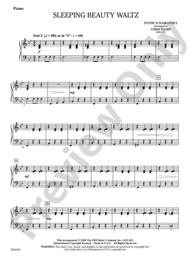 Sleeping Beauty Waltz: Piano: Piano Part: Pyotr Tchaikovsky - Digital ...
