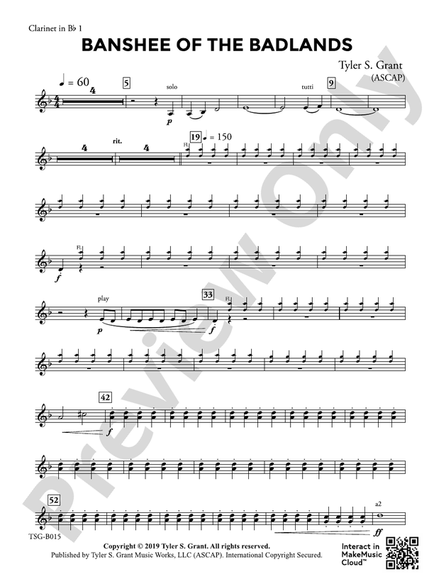 Banshee of the Badlands: 1st B-flat Clarinet: 1st B-flat Clarinet Part ...