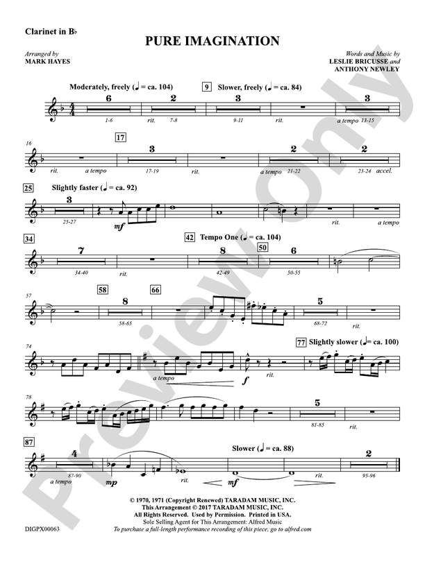 Pure Imagination: 1st B-flat Clarinet: 1st B-flat Clarinet Part - Digital Sheet Music Download