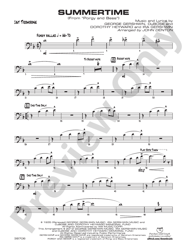 Summertime: 1st Trombone: 1st Trombone Part - Digital Sheet Music Download