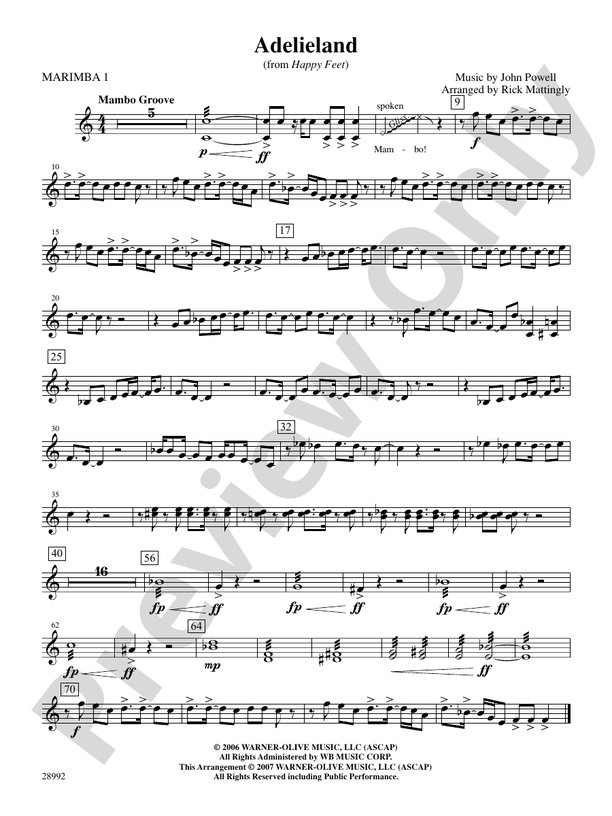 Adelieland (from Happy Feet): Mallets: Mallets Part - Digital Sheet ...