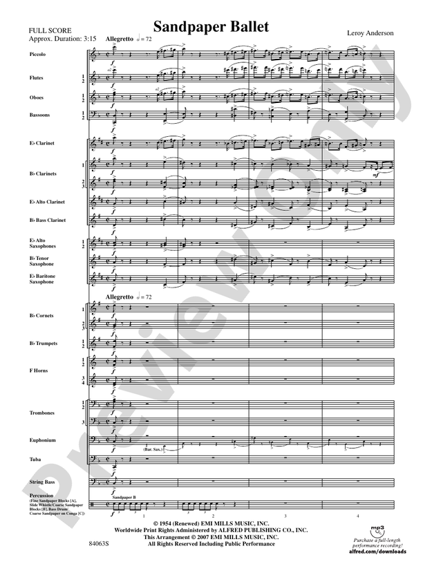 Sandpaper Ballet: Concert Band Conductor Score & Parts: Leroy Anderson ...