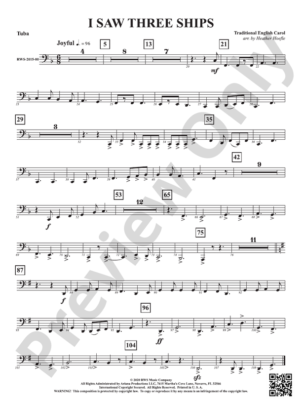 I Saw Three Ships: Tuba: Tuba Part - Digital Sheet Music Download