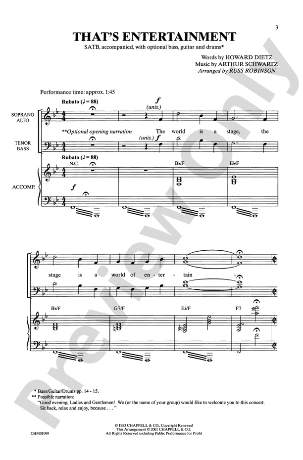That's Entertainment: SATB Choral Octavo: Arthur Schwartz - Digital ...