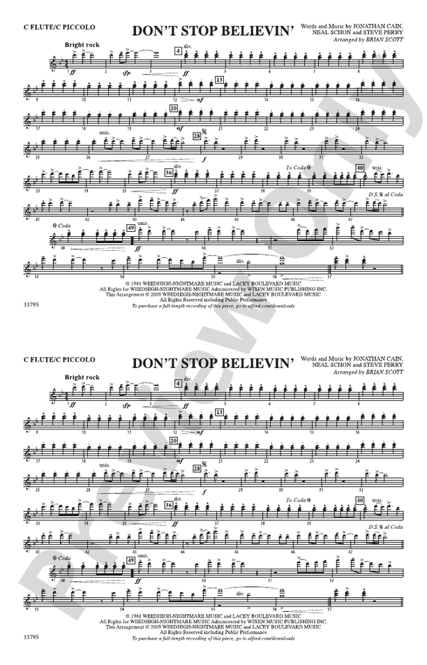 Don't Stop Believin': Flute: Flute Part - Digital Sheet Music Download