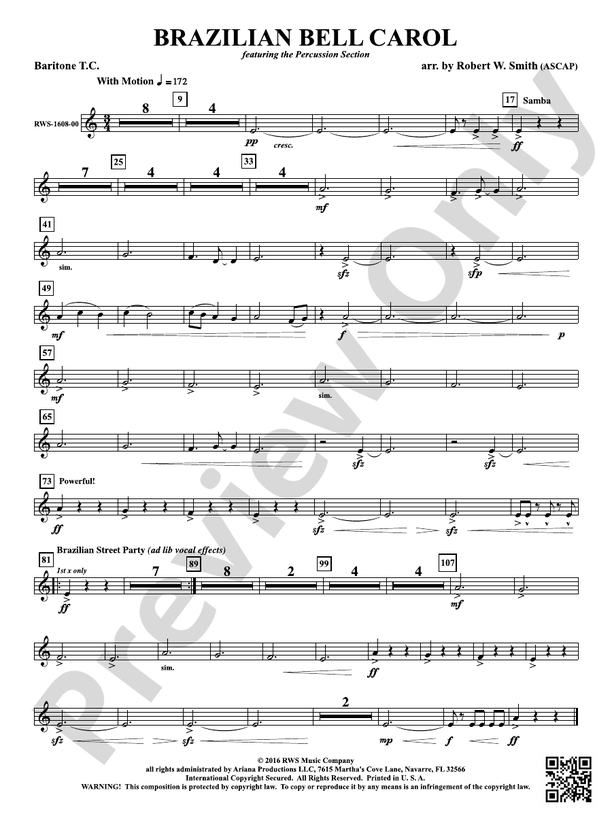 Brazilian Bell Carol: Baritone T.C.: Baritone T.C. Part - Digital Sheet ...