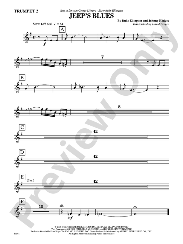 Jeep's Blues: 2nd B-flat Trumpet: 2nd B-flat Trumpet Part - Digital Sheet Music Download