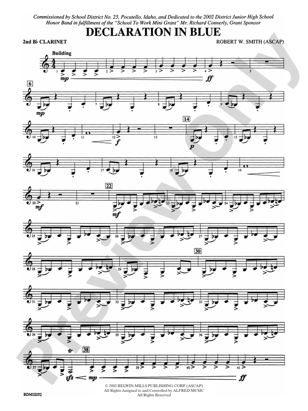 Declaration in Blue: 2nd B-flat Clarinet: 2nd B-flat Clarinet Part ...