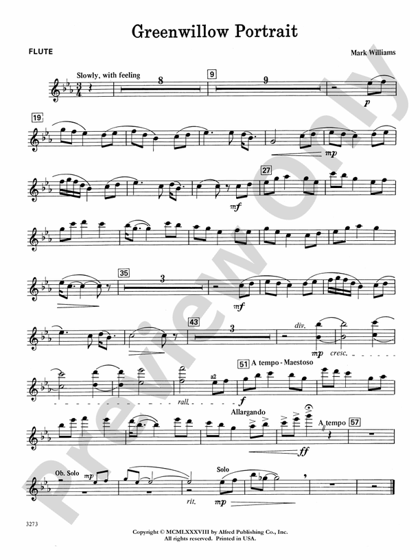 Greenwillow Portrait: Flute: Flute Part - Digital Sheet Music Download