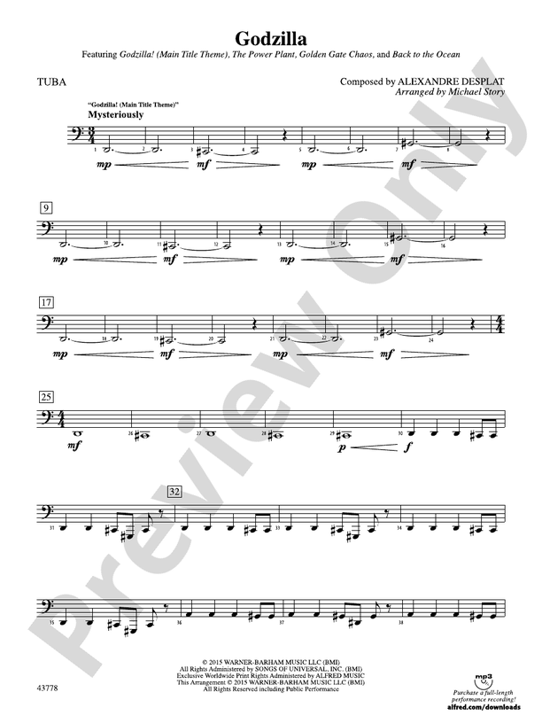 Godzilla: Tuba: Tuba Part - Digital Sheet Music Download