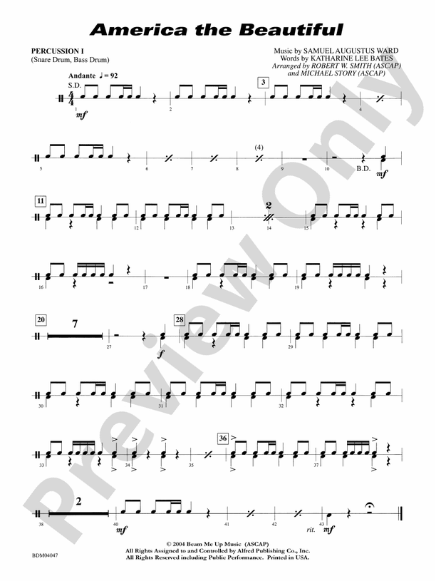 America, the Beautiful: 1st Percussion: 1st Percussion Part - Digital ...