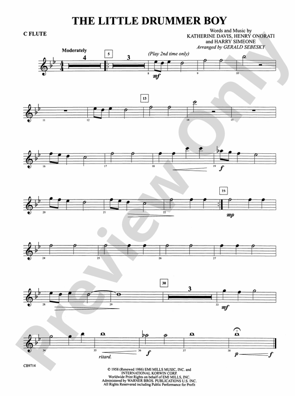 The Little Drummer Boy: Flute: Flute Part - Digital Sheet Music Download