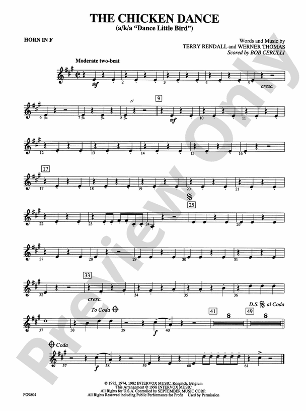 The Chicken Dance: 1st F Horn: 1st F Horn Part - Digital Sheet Music ...