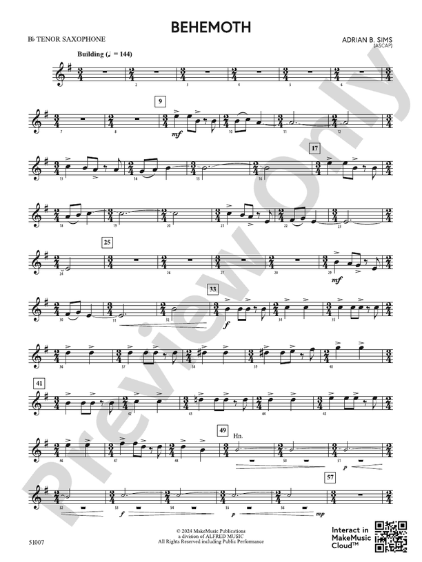 Behemoth: B-flat Tenor Saxophone: B-flat Tenor Saxophone Part - Digital ...
