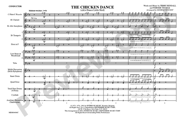 The Chicken Dance: Marching Band Conductor Score & Parts: Terry Rendall ...