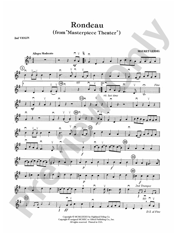 Rondeau (Theme from Masterpiece Theatre): 2nd Violin: 2nd Violin Part - Digital Sheet Music Download