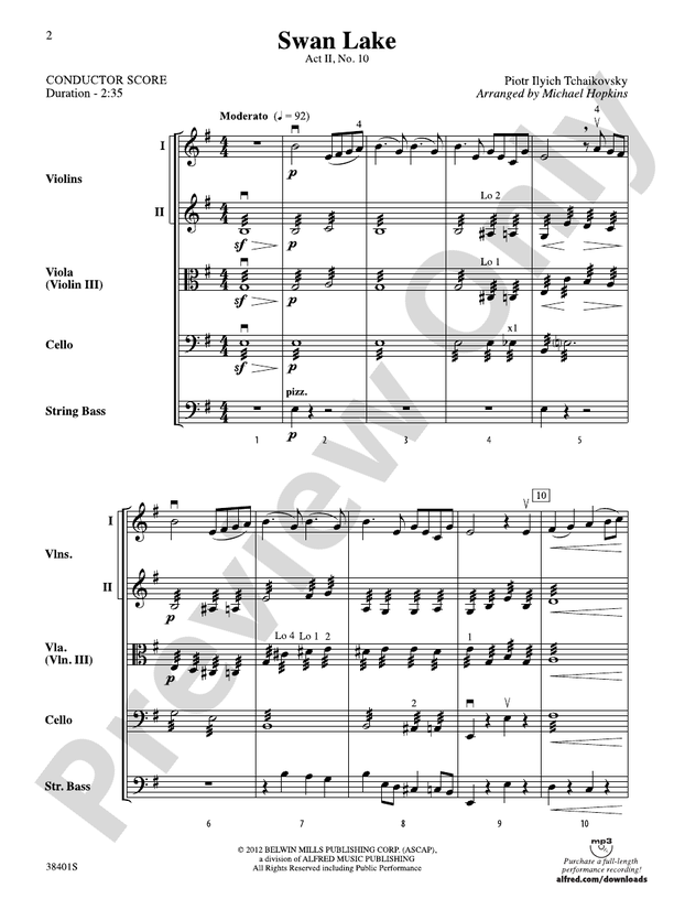 Swan Lake: String Orchestra Conductor Score & Parts: Peter Ilyich Tchaikovsky - Digital Sheet ...