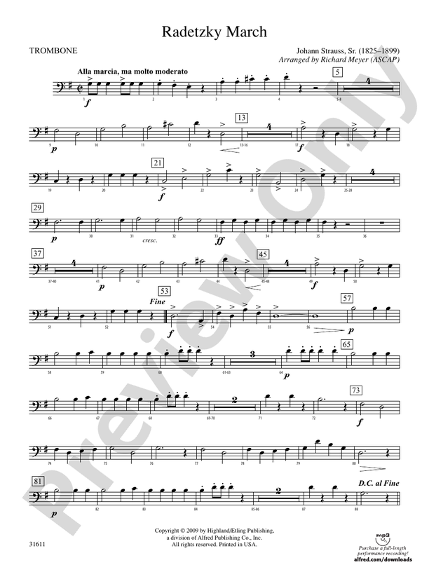 Radetzky March: 1st Trombone: 1st Trombone Part - Digital Sheet Music ...