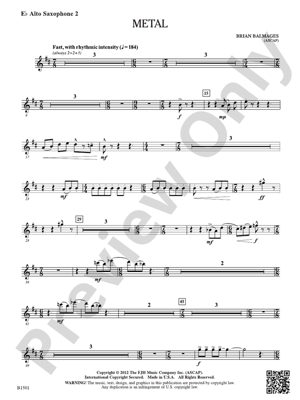 Metal: E-flat Alto Saxophone 2: E-flat Alto Saxophone 2 Part: Brian Balmages - Digital Sheet ...