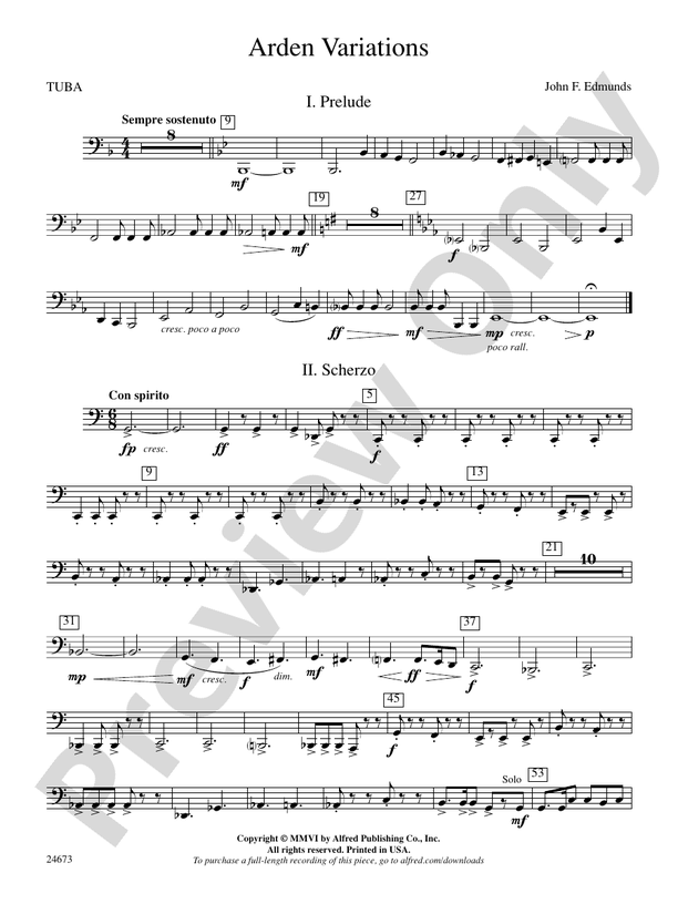 Arden Variations: Tuba: Tuba Part - Digital Sheet Music Download