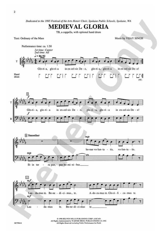 Medieval Gloria: TB, a cappella Choral Octavo: Vijay Singh - Digital ...