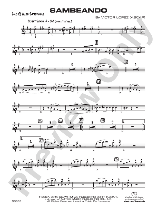Sambeando: 2nd E-flat Alto Saxophone: 2nd E-flat Alto Saxophone Part - Digital Sheet Music Download