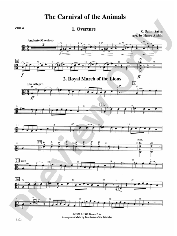 Carnival of the Animals: Viola: Viola Part - Digital Sheet Music Download