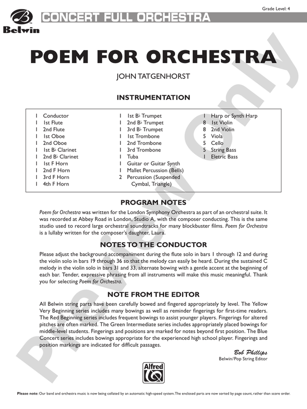 Poem for Orchestra: Full Orchestra Conductor Score & Parts: John ...