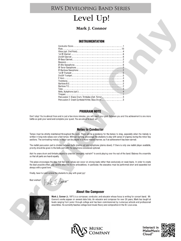 Level Up!: Concert Band Conductor Score & Parts: Mark J. Connor ...