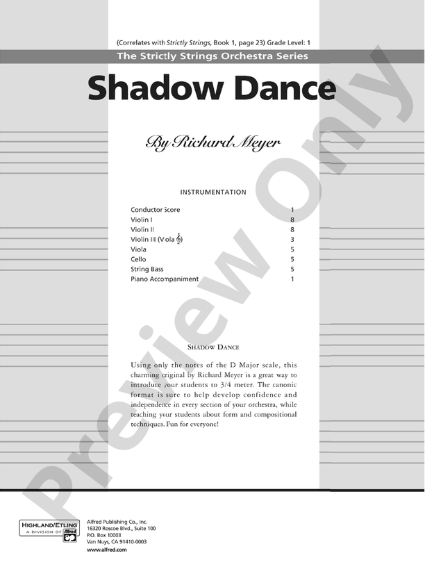 Shadow Dance: Score: String Orchestra Score - Digital Sheet Music Download
