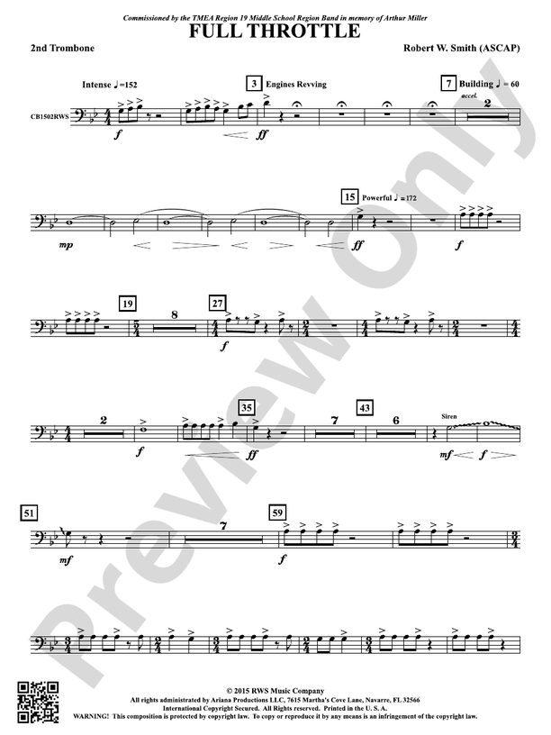 Full Throttle: 2nd Trombone: 2nd Trombone Part: Robert W. Smith - Digital Sheet Music Download