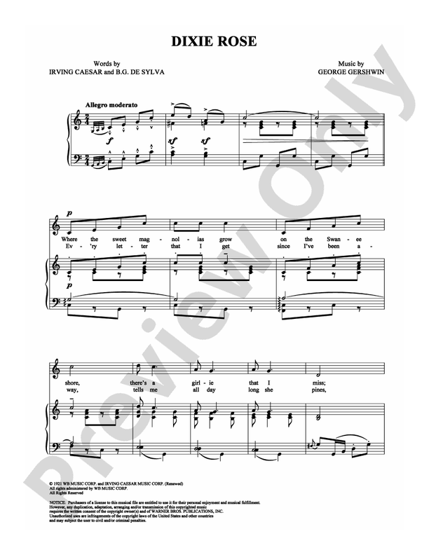 Dixie Rose: Piano/Vocal/Chords: George Gershwin - Digital Sheet Music ...