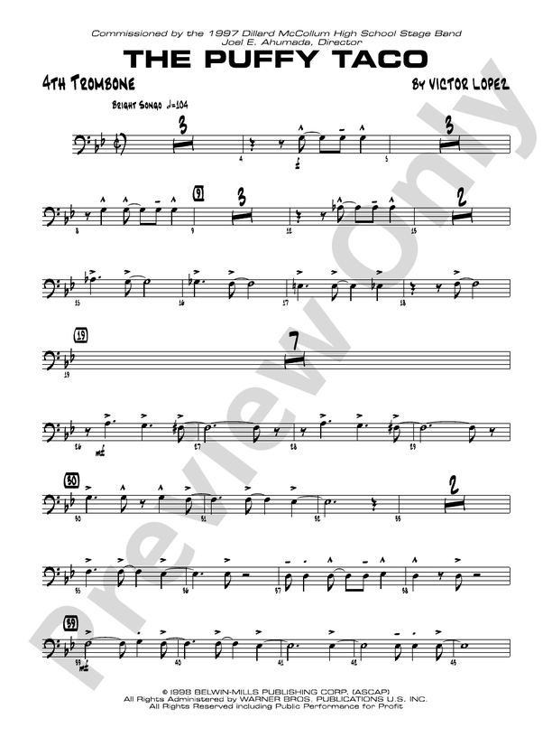 Puffy Taco: 4th Trombone: 4th Trombone Part - Digital Sheet Music Download
