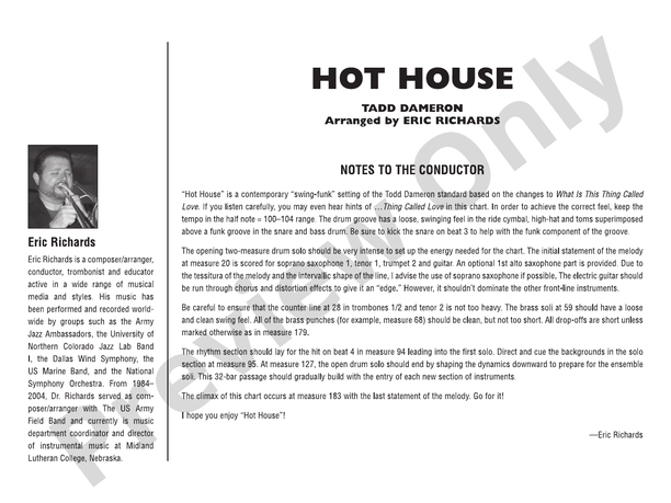 Hot House: Jazz Ensemble Conductor Score & Parts: Tadd Dameron ...