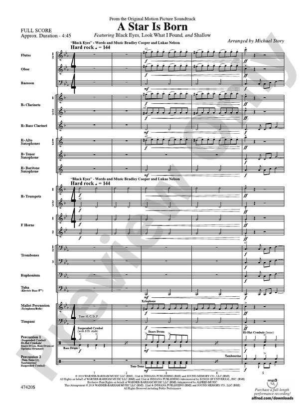 A Star Is Born Concert Band Conductor Score Parts Digital Sheet