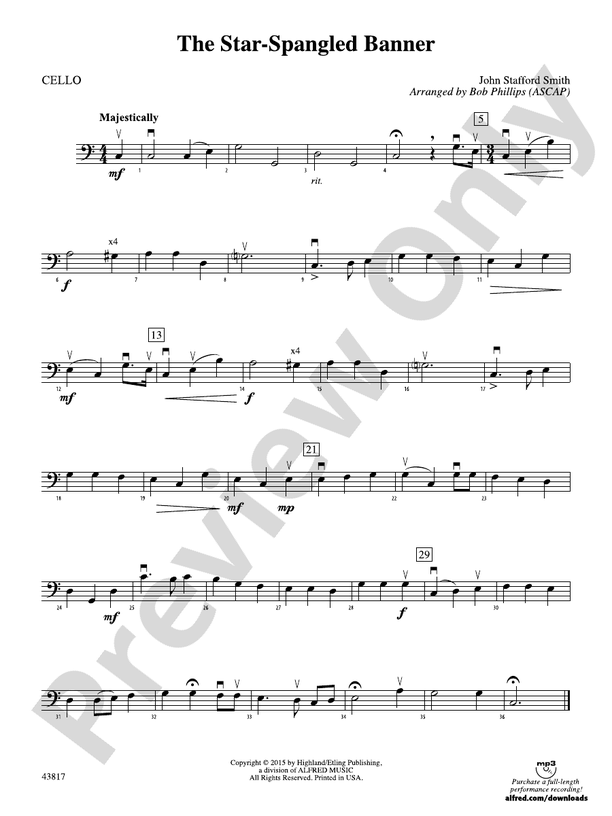 The Star-Spangled Banner: Cello: Cello Part - Digital Sheet Music Download