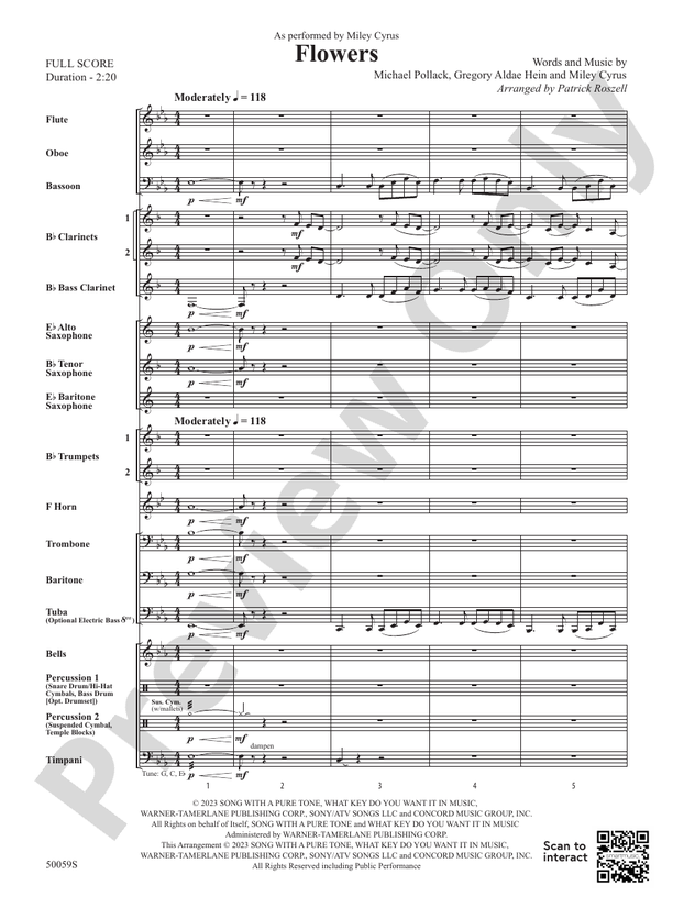 Flowers: Score: Concert Band Score - Digital Sheet Music Download