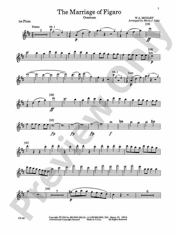 The Marriage of Figaro -- Overture: Flute: Flute Part - Digital Sheet ...