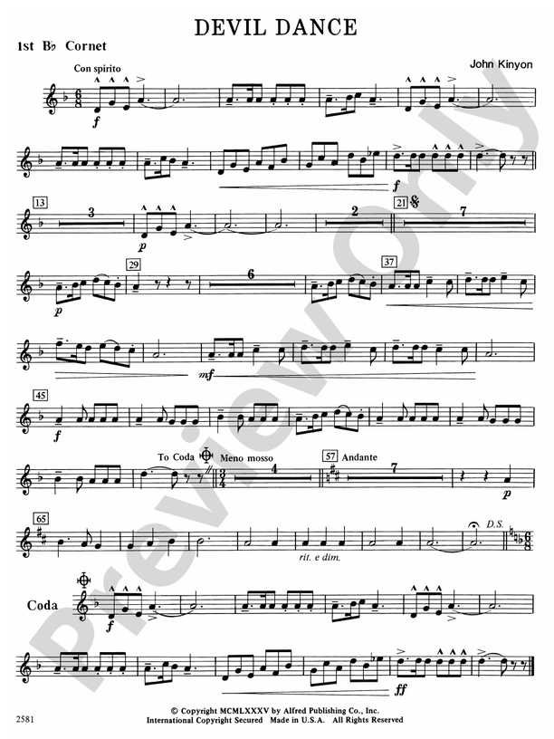 Devil Dance: 1st B-flat Cornet: 1st B-flat Cornet Part - Digital Sheet Music Download