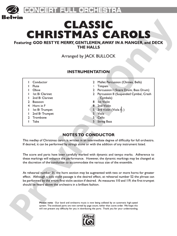 Classic Christmas Carols: Full Orchestra Conductor Score & Parts ...