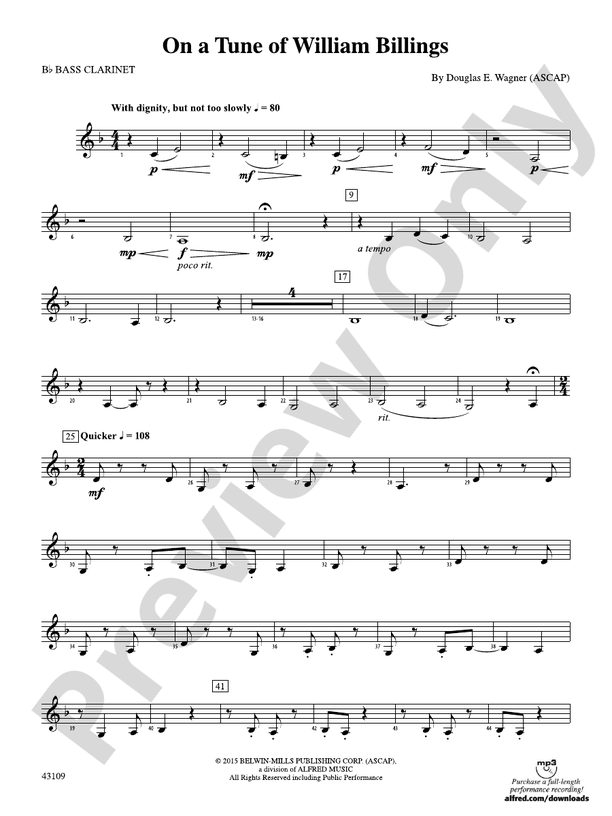 On a Tune of William Billings: B-flat Bass Clarinet: B-flat Bass ...