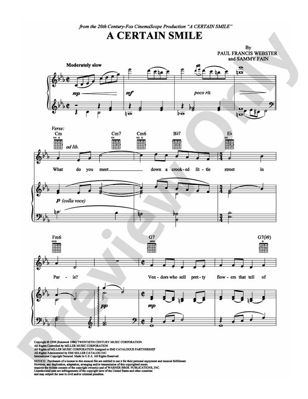 A Certain Smile: Piano/Vocal/Chords: Johnny Mathis - Digital Sheet ...