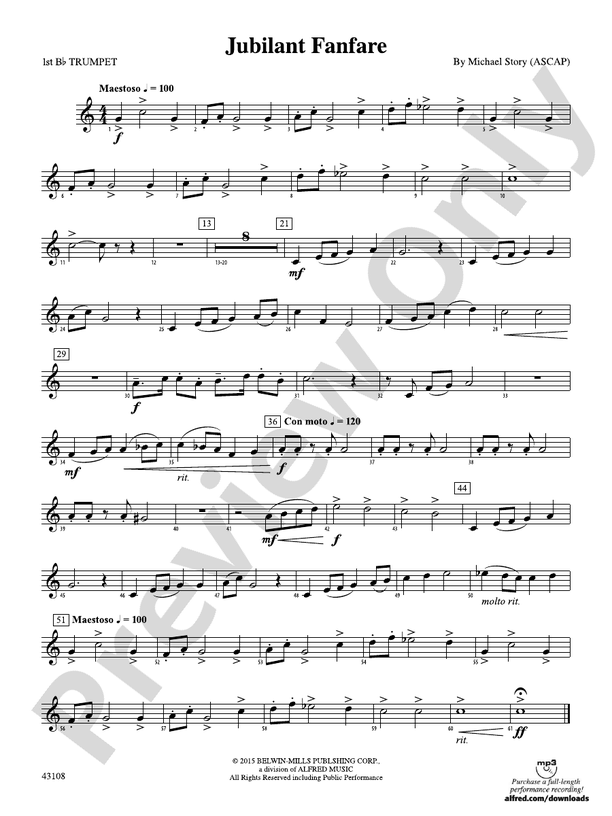 Jubilant Fanfare: 1st B-flat Trumpet: 1st B-flat Trumpet Part - Digital ...