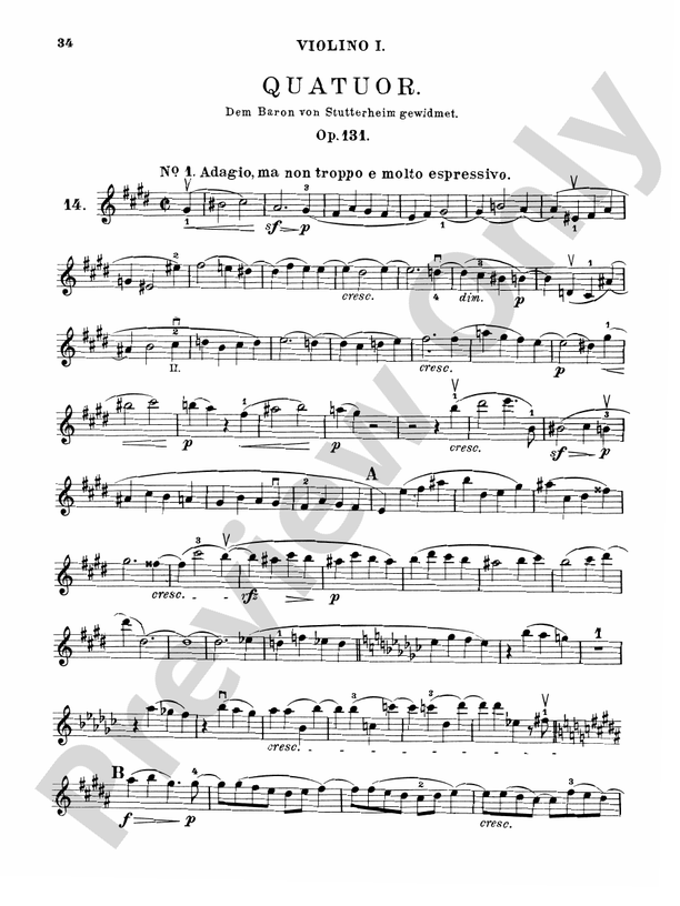 Beethoven: String Quartets, Volume III: String Quartet, Op. 131 (Violin I) Part - Digital Sheet ...