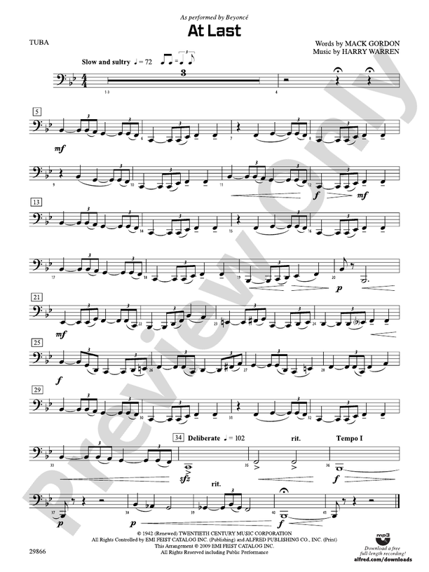 At Last: Tuba: Tuba Part - Digital Sheet Music Download