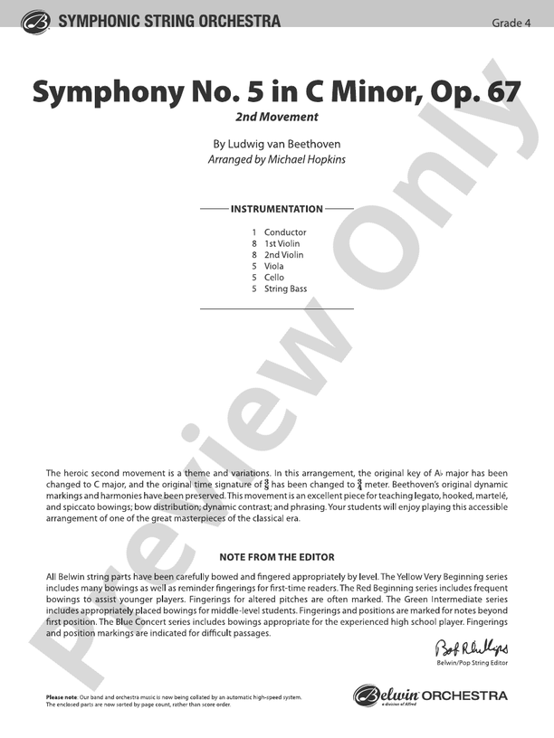 Symphony No. 5 in C Minor, Op. 67: String Orchestra Conductor Score & Parts: Ludwig van ...