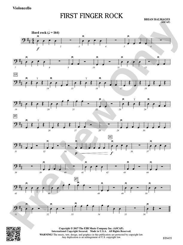 First Finger Rock: Violoncello: Violoncello Part: Brian Balmages ...