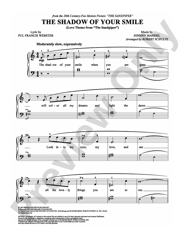 The Shadow of Your Smile (Love Theme from "The Sandpiper"): Easy Piano ...